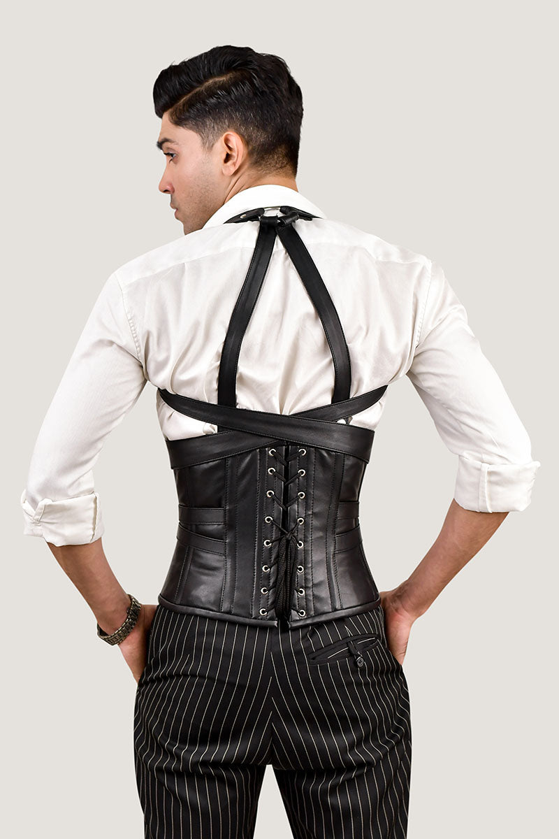 home men underbust corset with shoulder harness