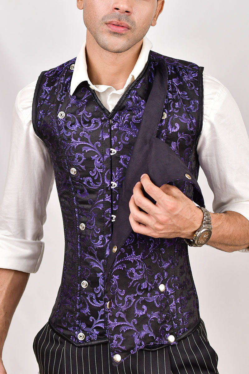 Purple Brocade Male Corset Vest