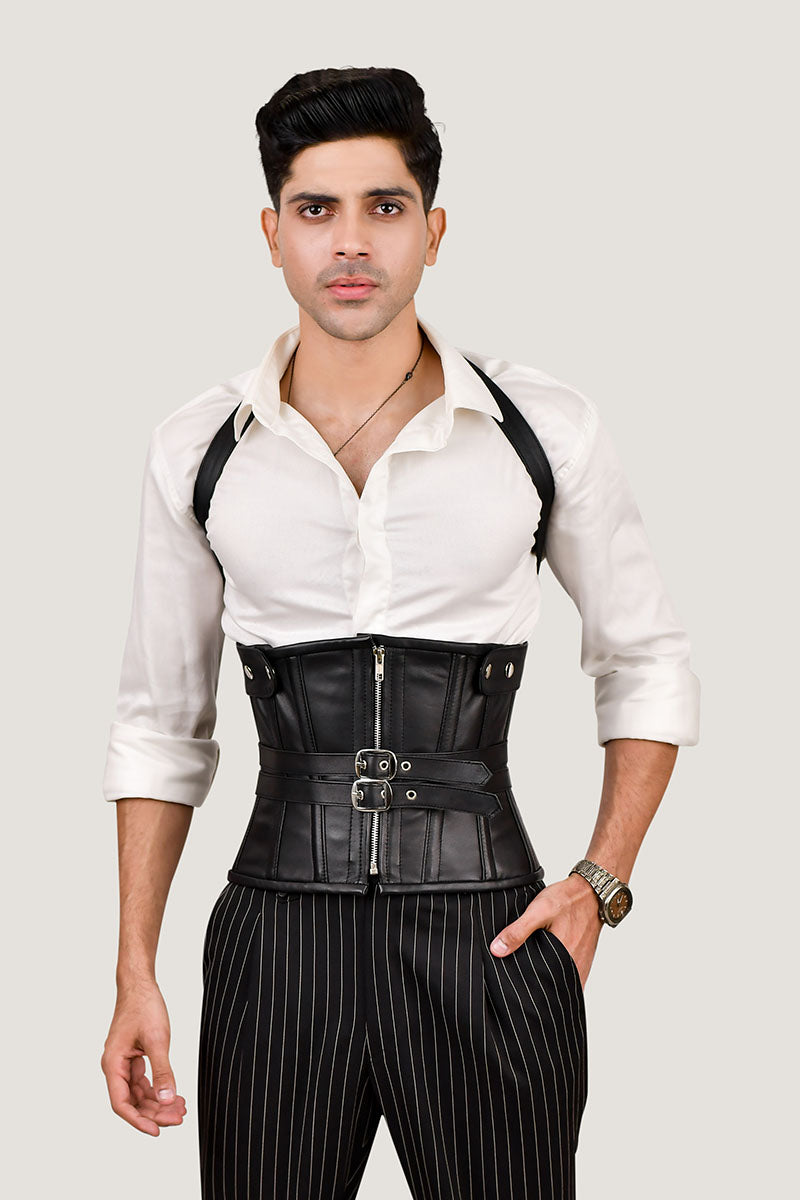 home men underbust corset with shoulder harness
