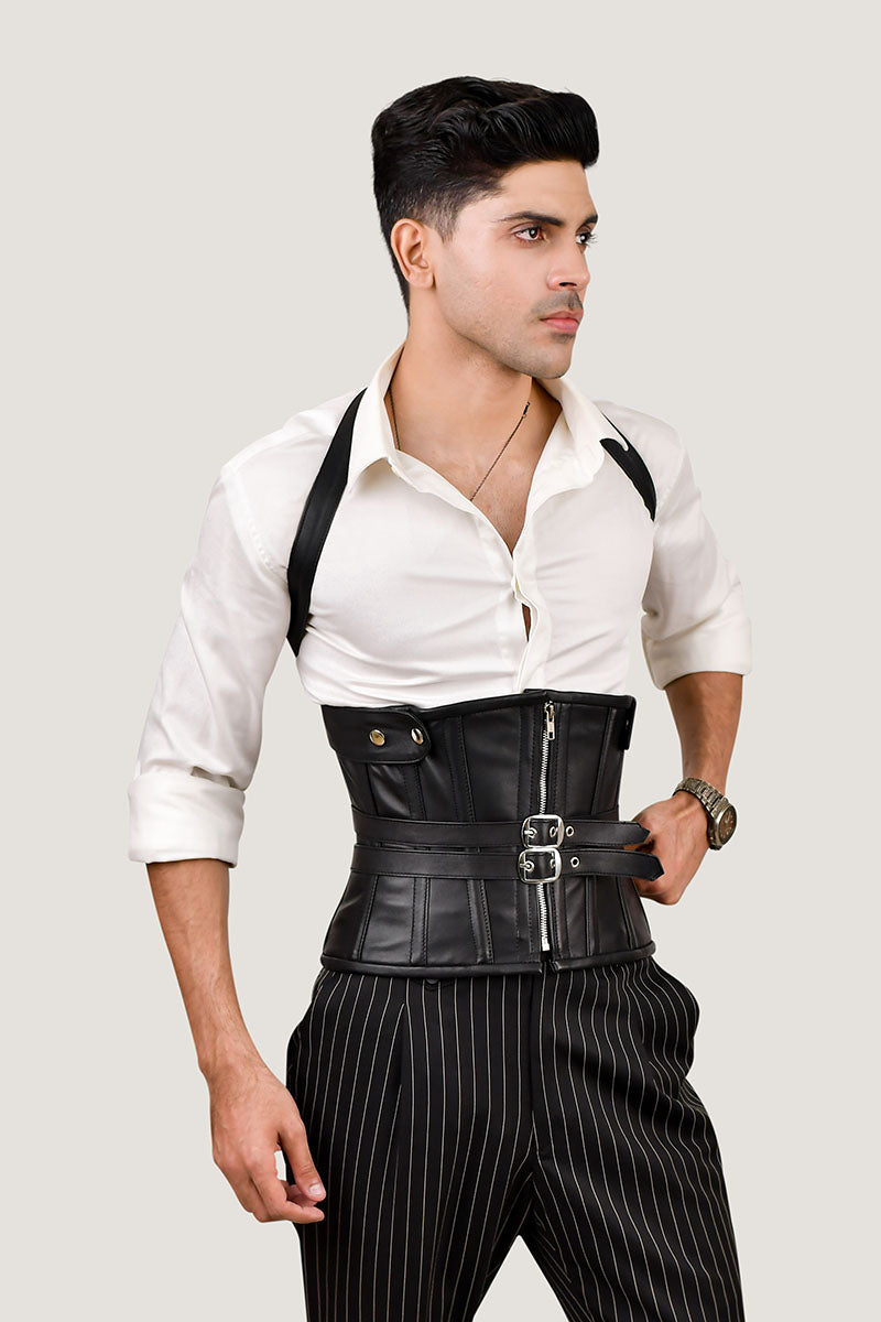home men underbust corset with shoulder harness