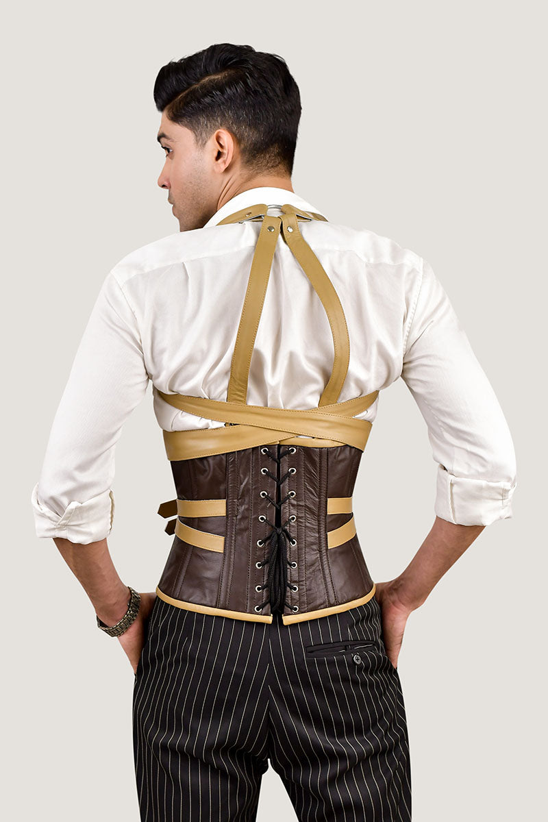 Brown Leather Corset With Shoulder Harness