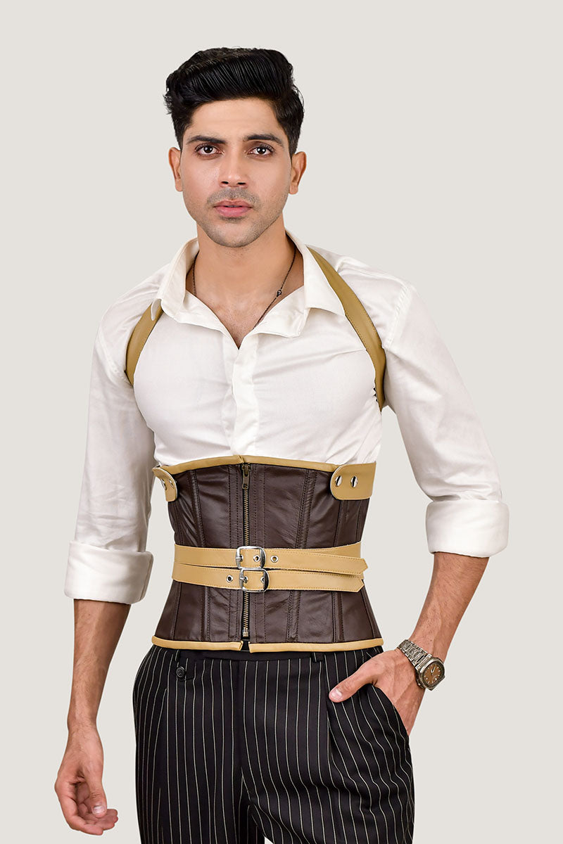 home men underbust corset with shoulder harness