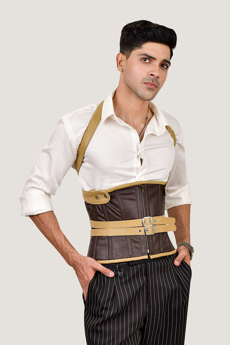 home men underbust corset with shoulder harness